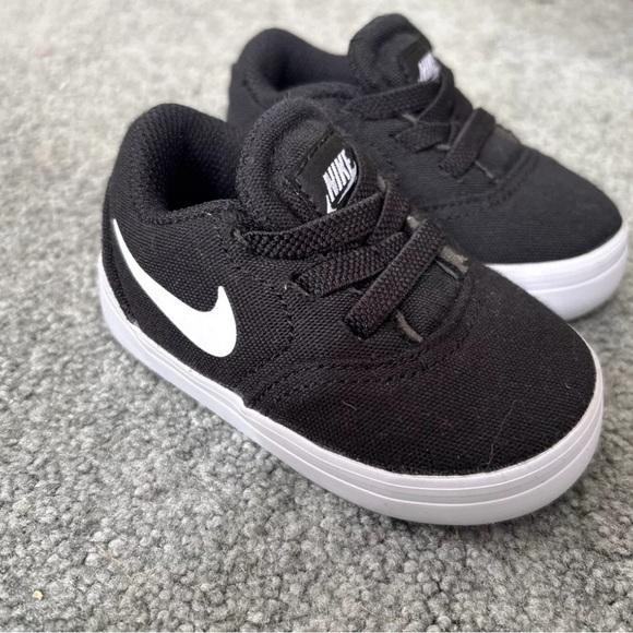 Nike | Shoes | Nike Sb Dunk Low Canvas Toddler 3c Blackwhite Swoosh ...